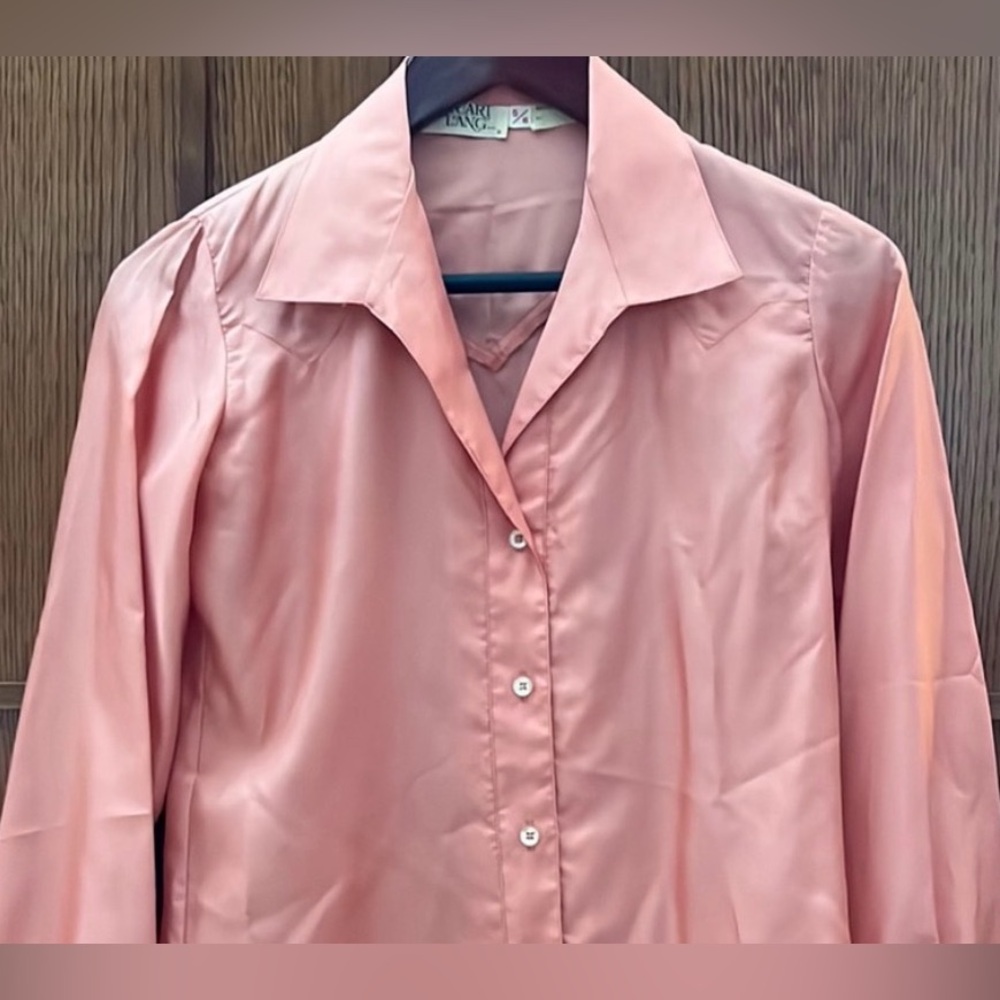 Vtg Stuart Lang Puff Sleeve Button Down V-Neck Collar… - Gem